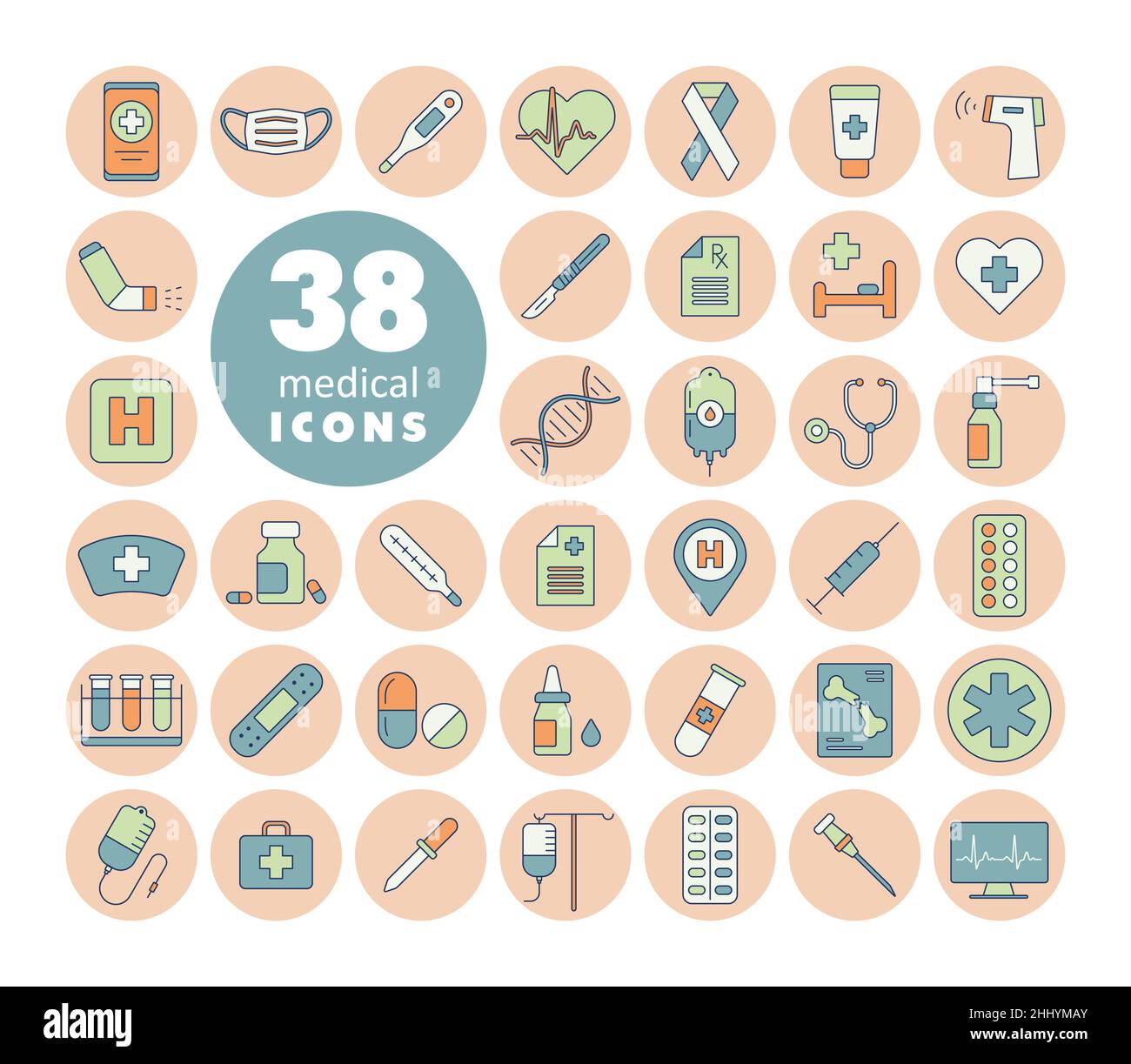 Medical vector flat icons set. Medicine and healthcare, medical support ...