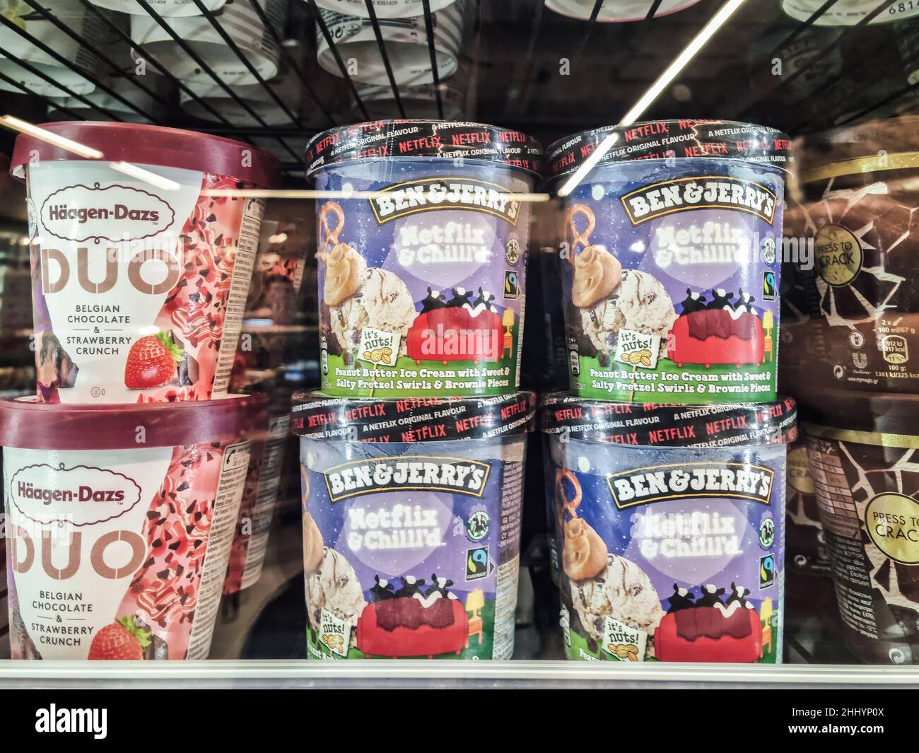 Ben and Jerry Netflix original flavour ice cream. Famous brand frozen ...