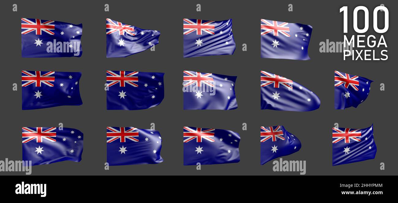 a lot of various realistic renders of Australia flag isolated on grey ...