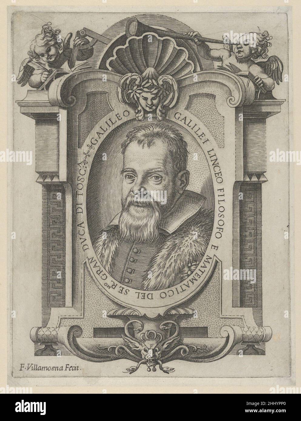 Portrait of Galileo Galilei set within an elaborate cartouche 1623 Francesco Villamena Italian ...