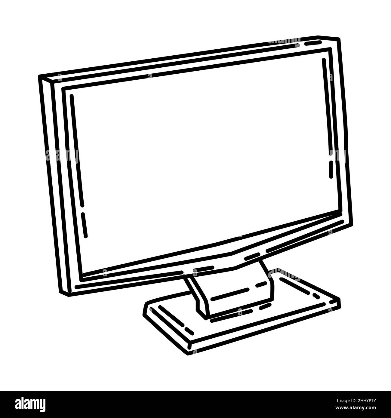 Flat Monitor Screen Part of Electronic for Office Device Hand Drawn ...