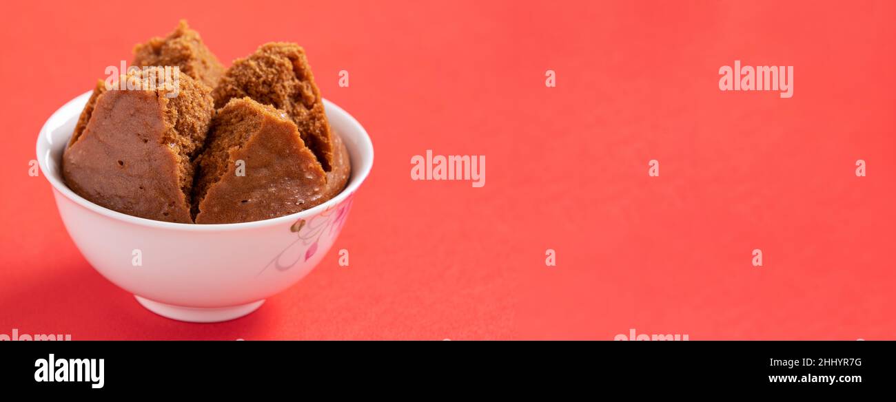 Close up of delicious Chinese steamed sponge cake named Fa Gao for ...