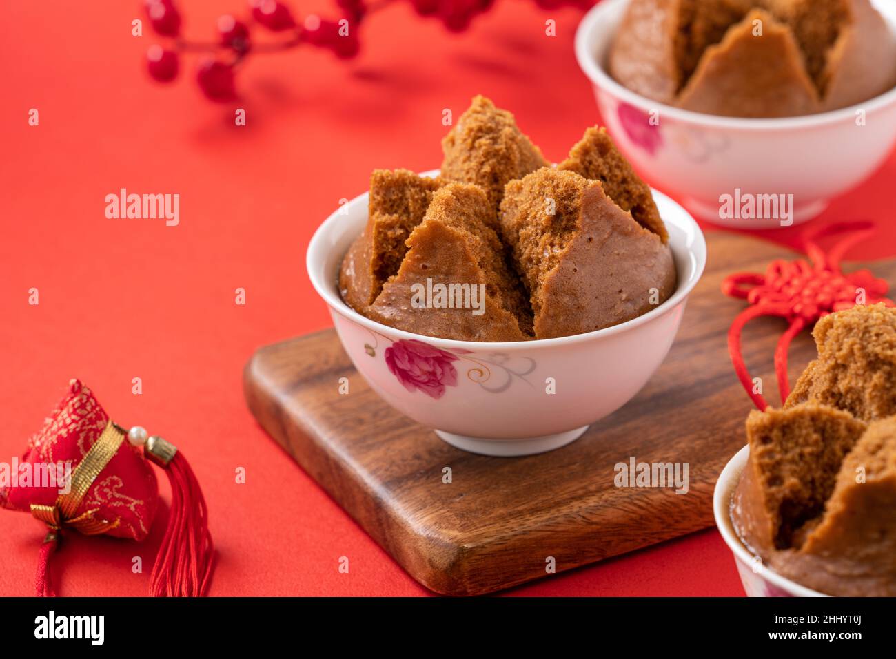 Close up of delicious Chinese steamed sponge cake named Fa Gao for ...