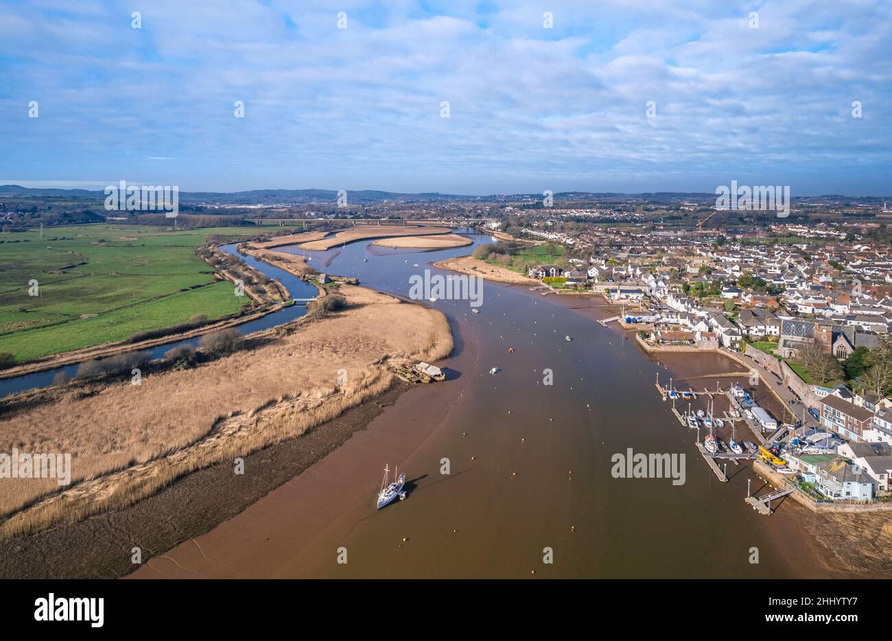View from a drone over River Exe and Topsham, Devon, England Stock ...