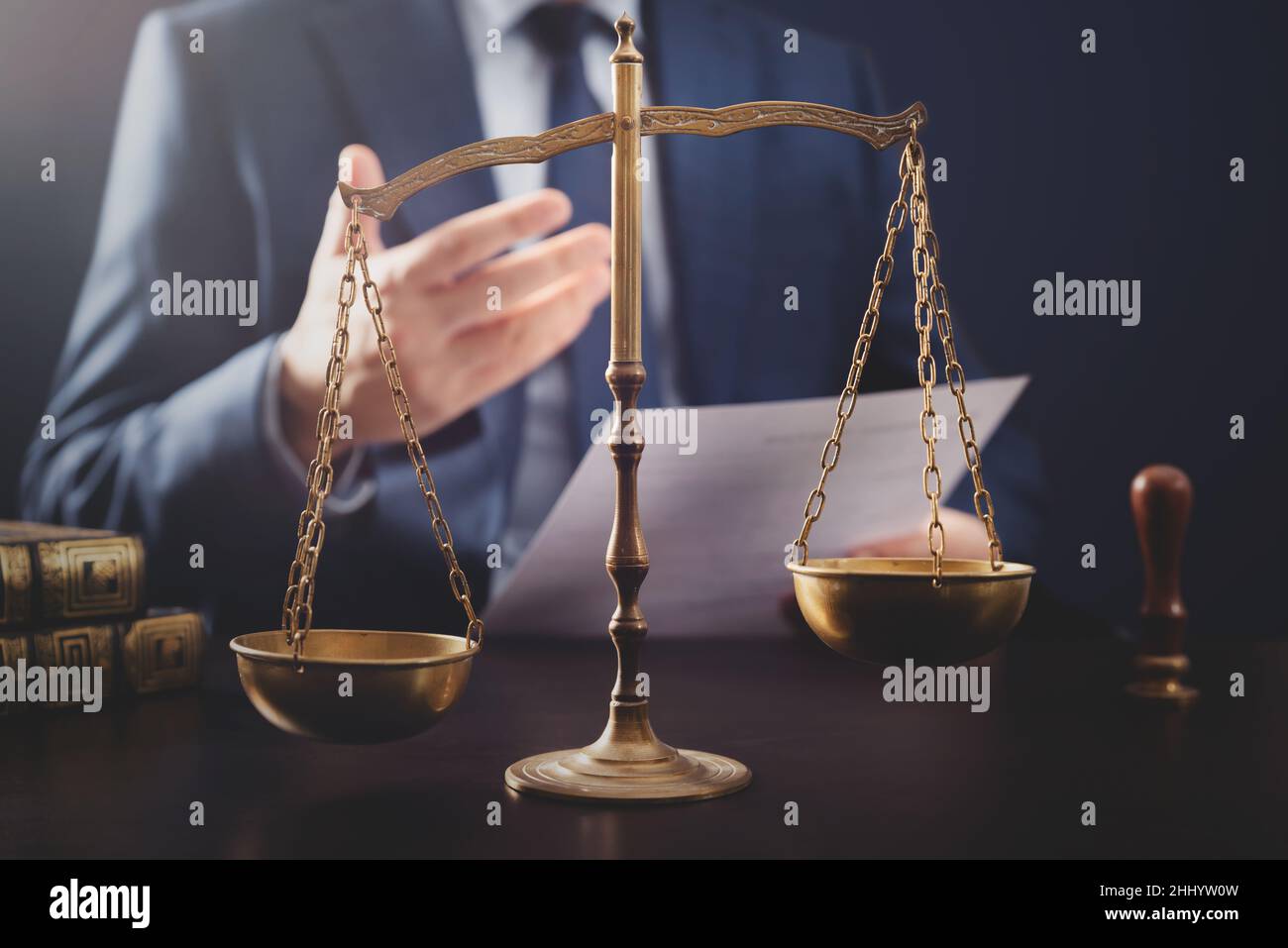 Lawyer working in the office. Law concept with weight scale Stock Photo ...