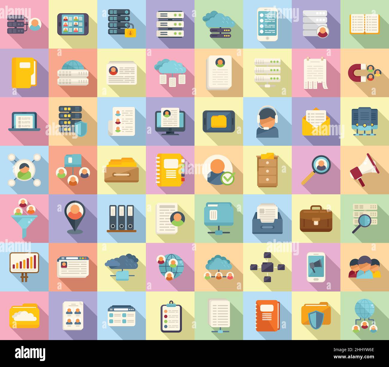 Customer database icons set flat vector. Company advertising Stock ...