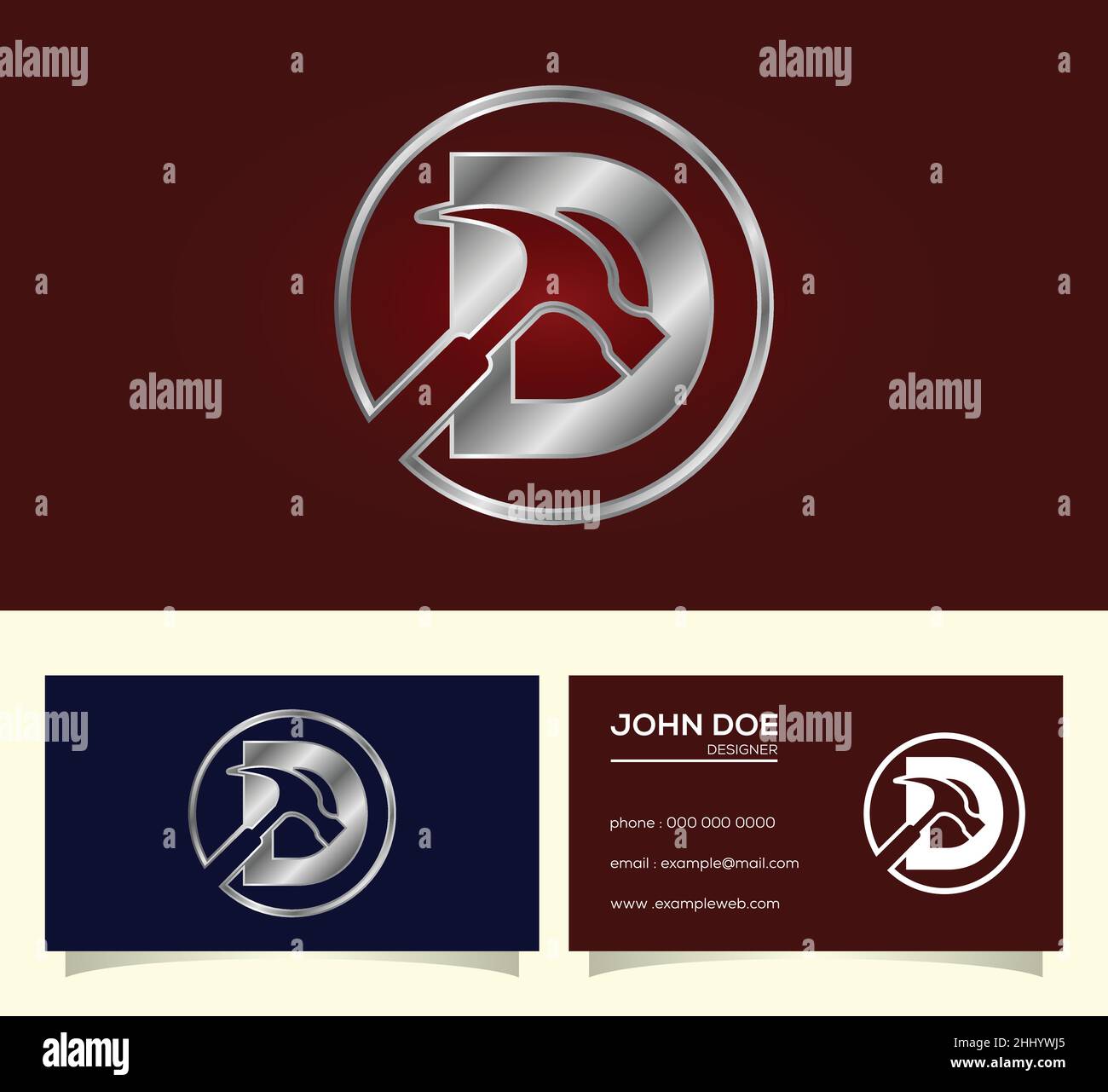 Initial D monogram letter alphabet with a Hammer. Repair, renovation ...