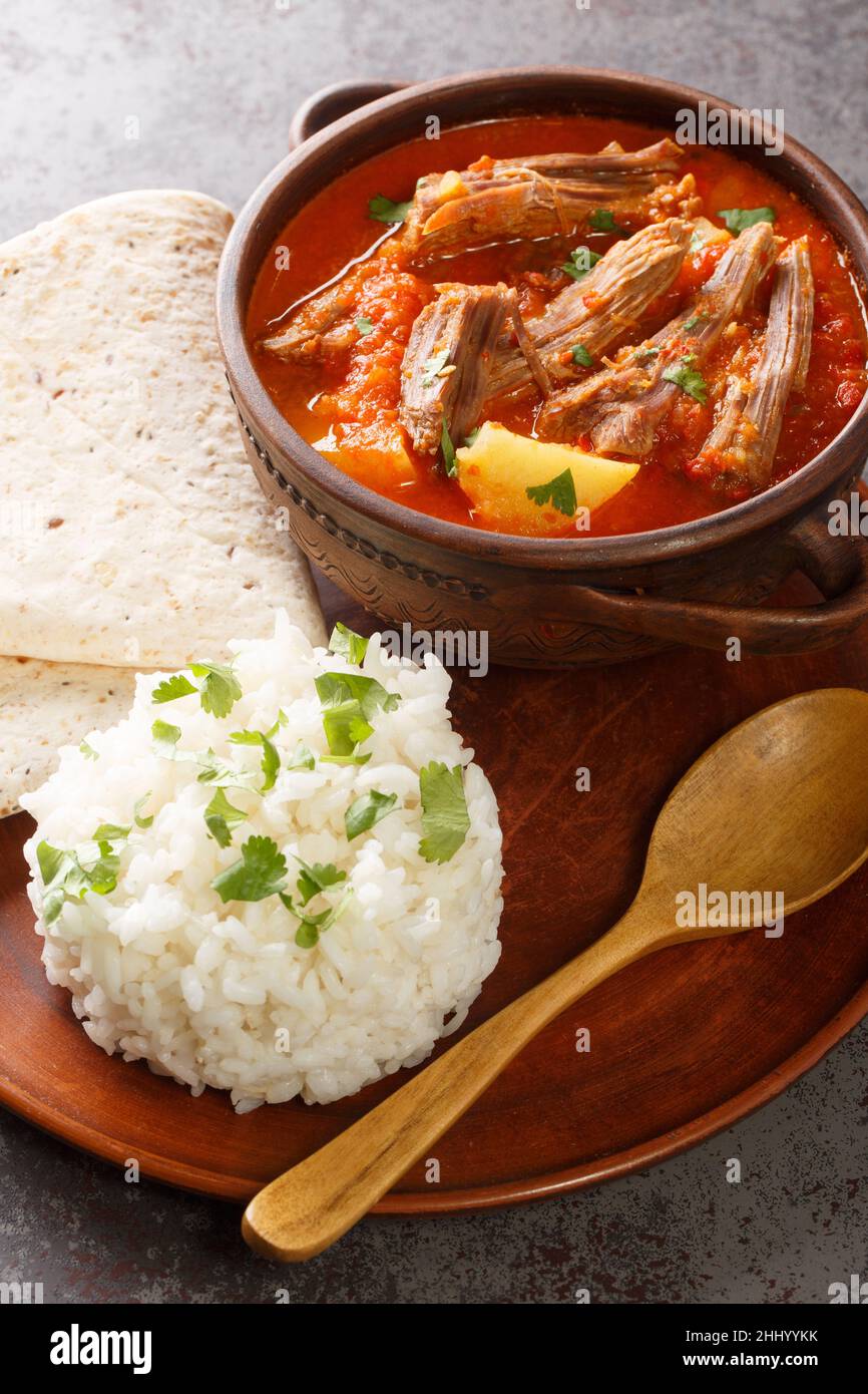 Hilachas is a Guatemalan dish consists of boiled, shredded beef served ...