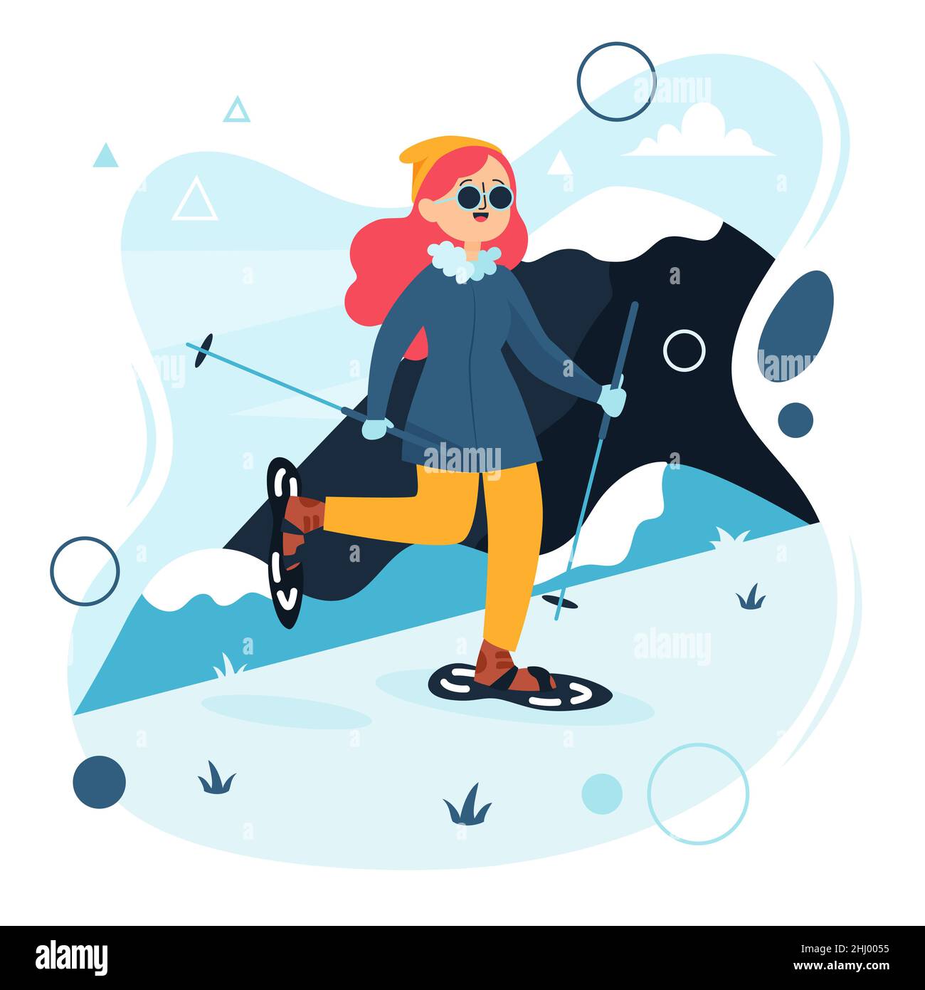 Hand drawn snowshoeing illustration Vector illustration Stock Vector ...