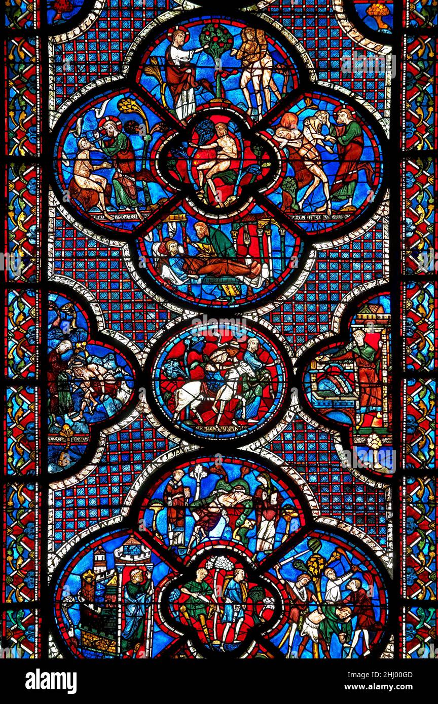 Medieval stained glass Window of the Gothic Cathedral of Chartres ...