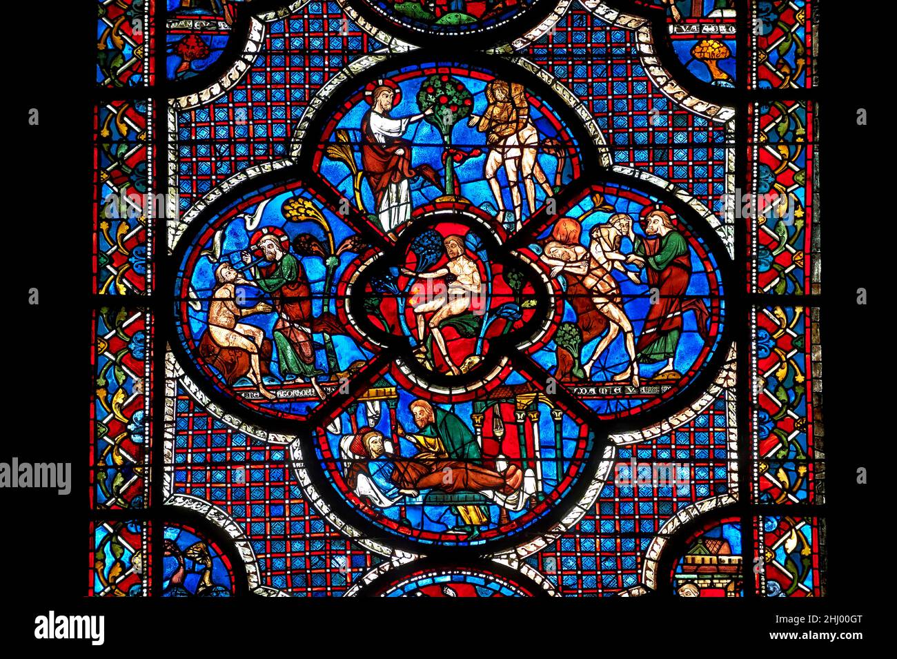 Medieval stained glass Window of the Gothic Cathedral of Chartres ...