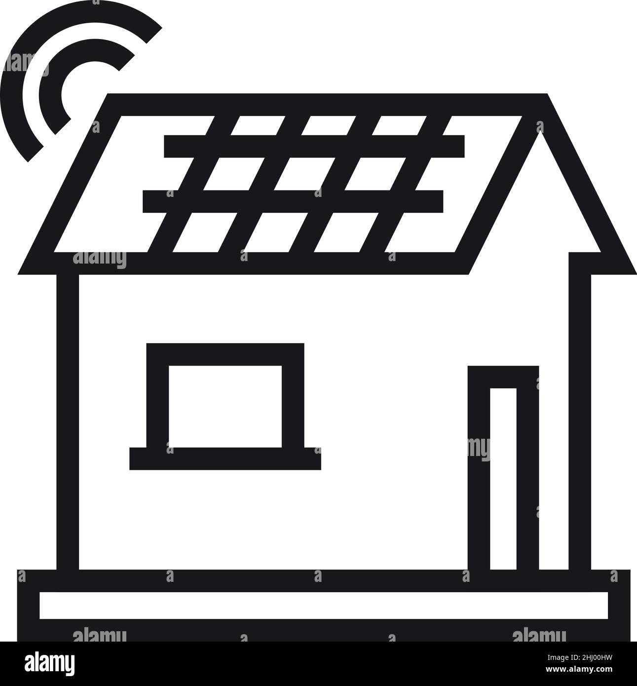 Smart home icon. House with solar panel on roof and internet connection ...