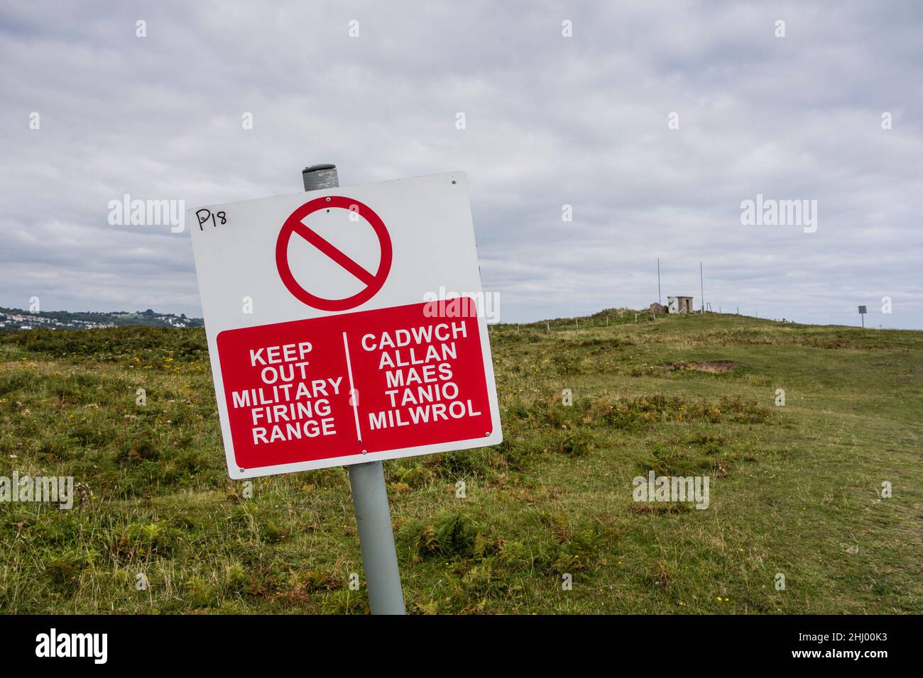 Keep Out Military Firing Range sign in English and Welsh, Penally ...