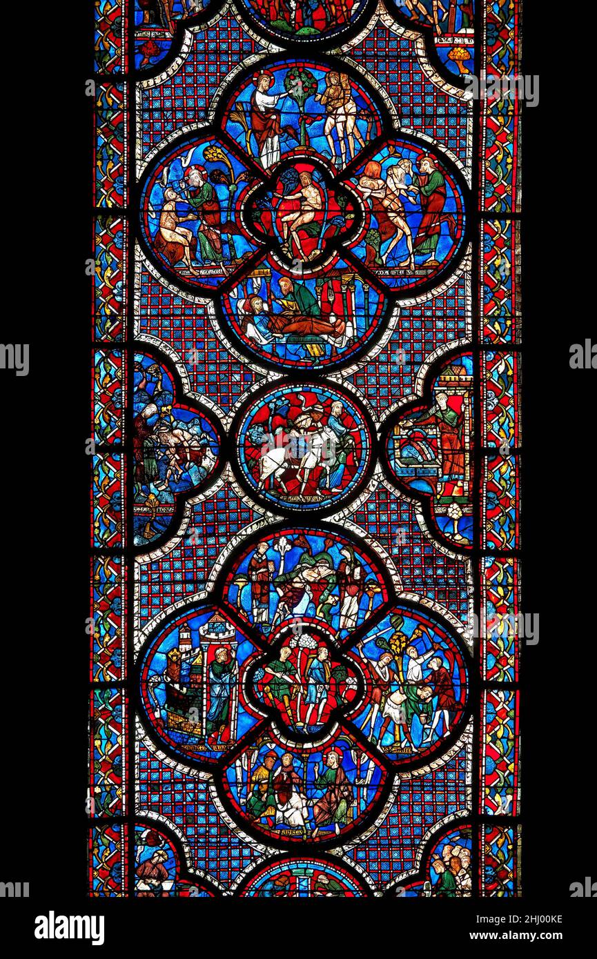 Medieval stained glass Window of the Gothic Cathedral of Chartres ...