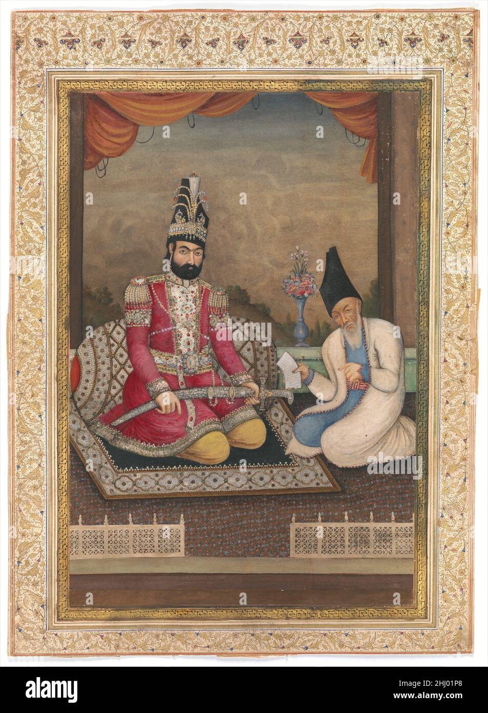 Portrait of Muhammad Shah Qajar and his Vizier Haj Mirza Aghasi second ...