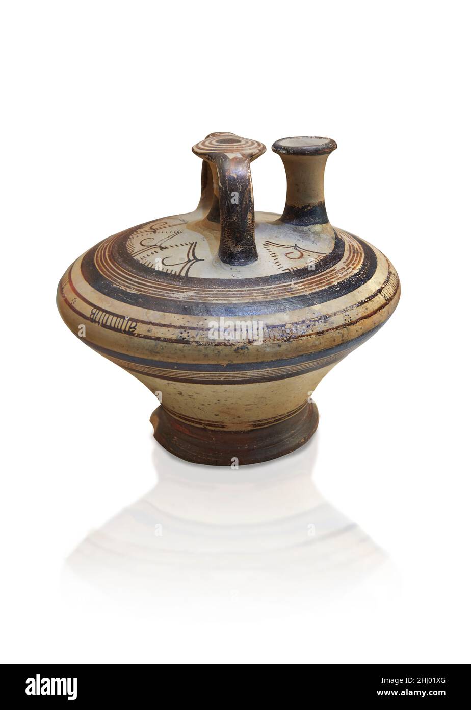 Mycenaean pottery - terracotta stirrup jar with concentric circle ...