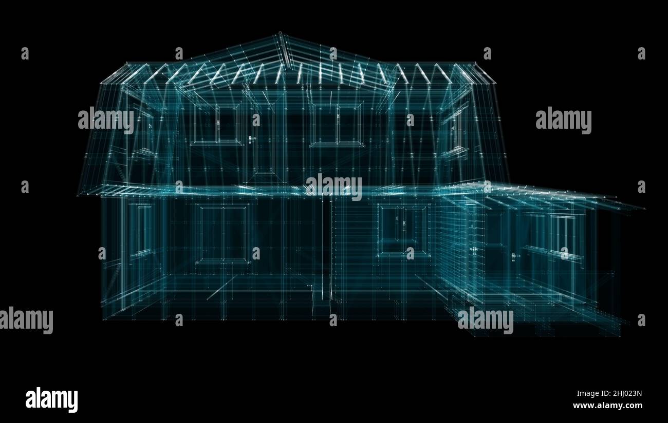 3D Digital house of particles Stock Photo - Alamy