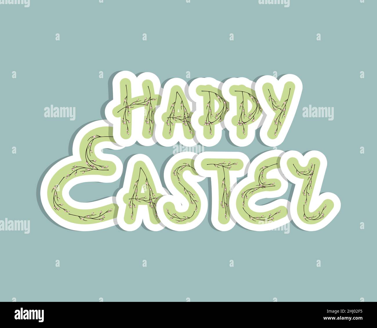 Happy Easter sticker lettering, authors letters with spring twigs and ...