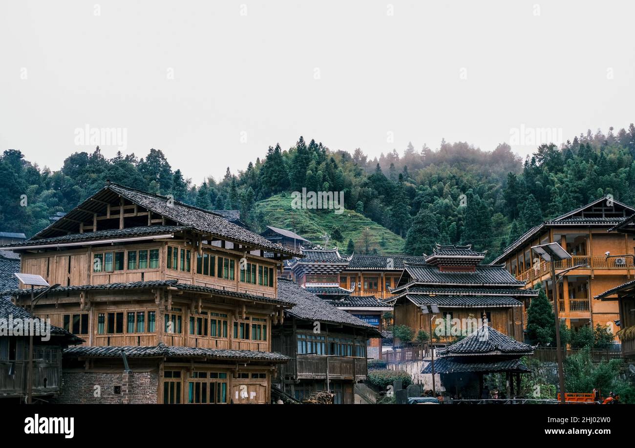 Traditional Chinese country cabin architecture Stock Photo - Alamy