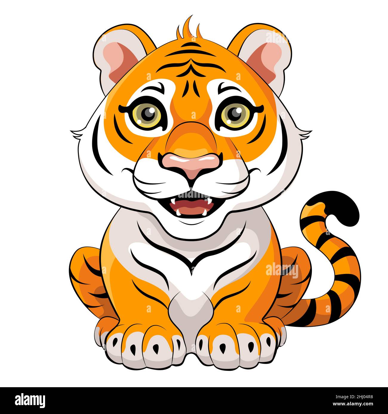 Vector Illustration of a Cute Cartoon Tiger isolated on a white ...