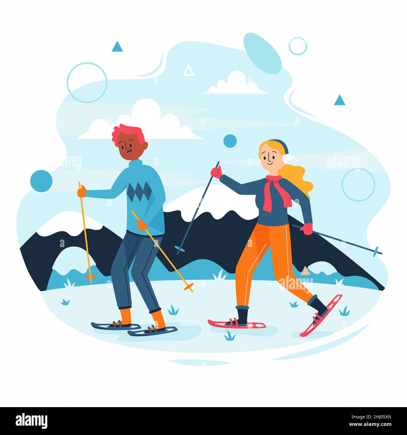 Hand drawn snowshoeing illustration Vector illustration Stock Vector ...