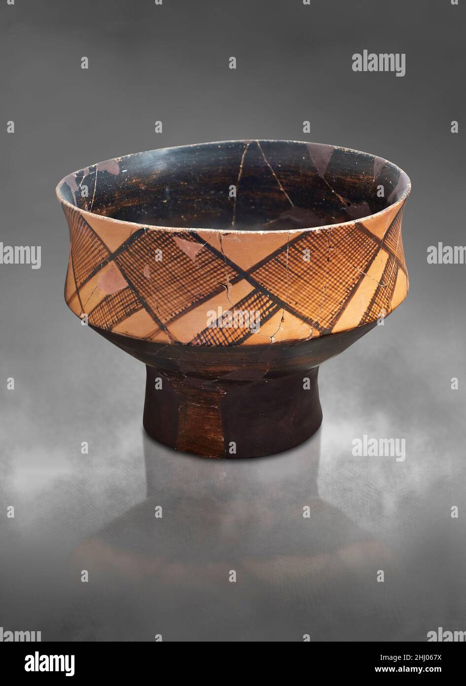 Ancient Helladic Greek pottery fruit stand with black base and ...