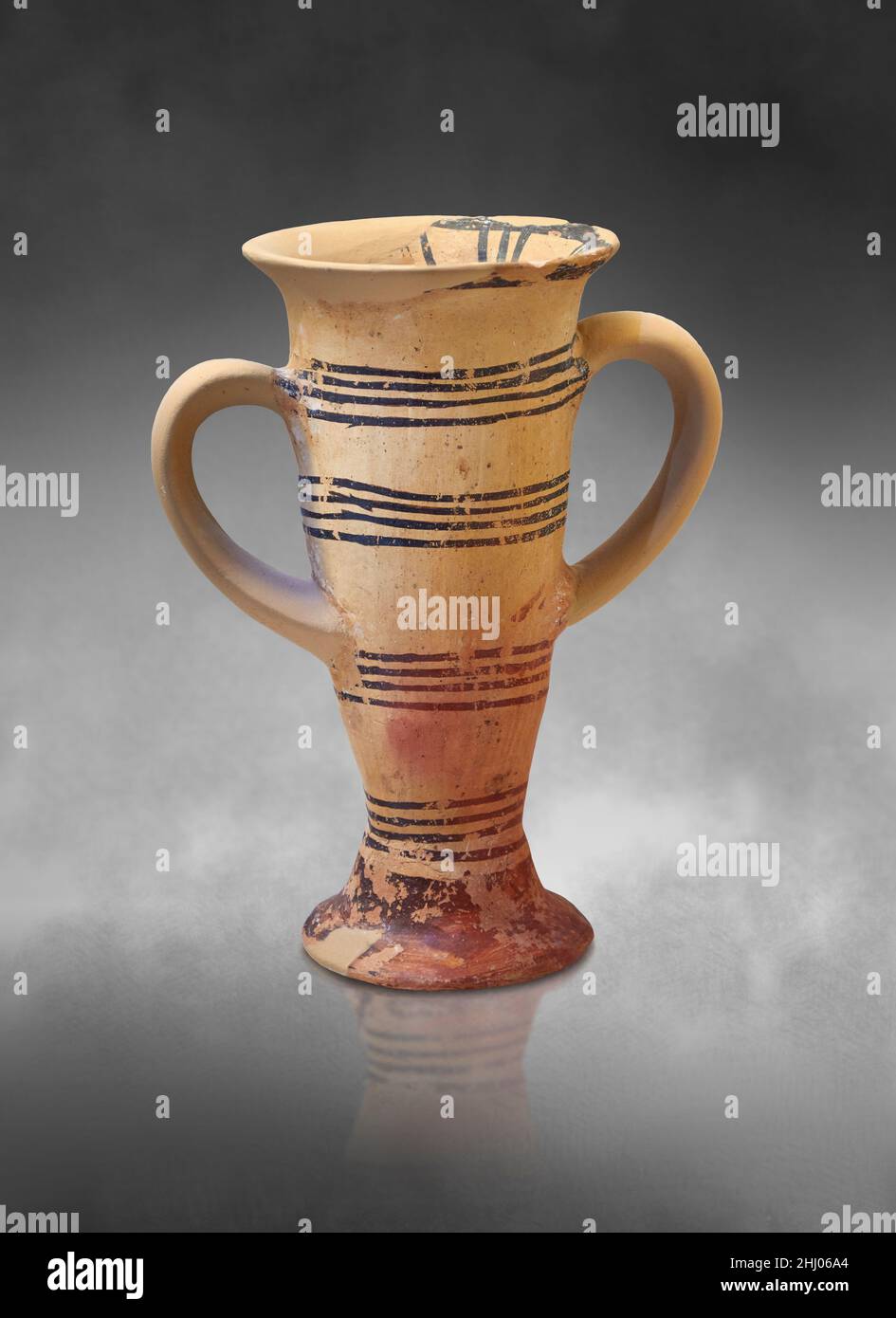 Ancient Helladic Greek pottery two handled footed cup with concentric ...