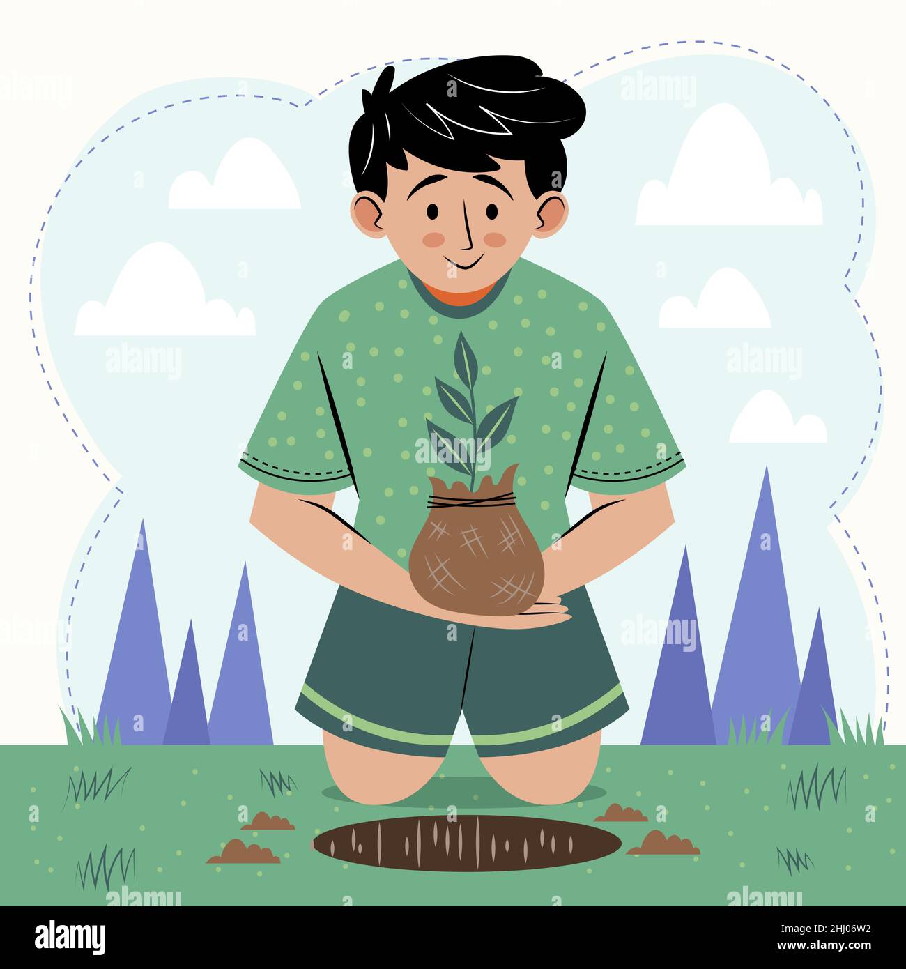 Hand drawn flat design tree planting illustration Vector illustration ...