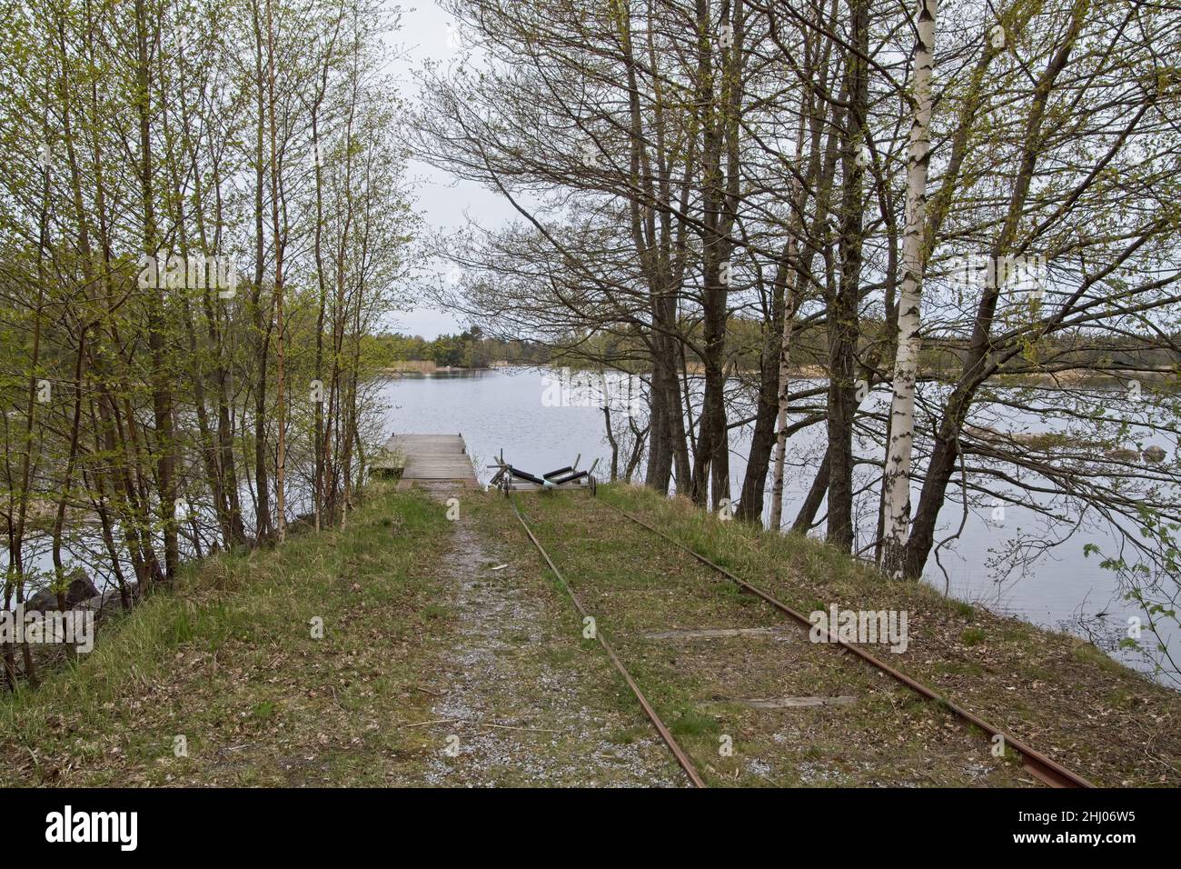 Boat rails on a boat ramp Stock Photo - Alamy