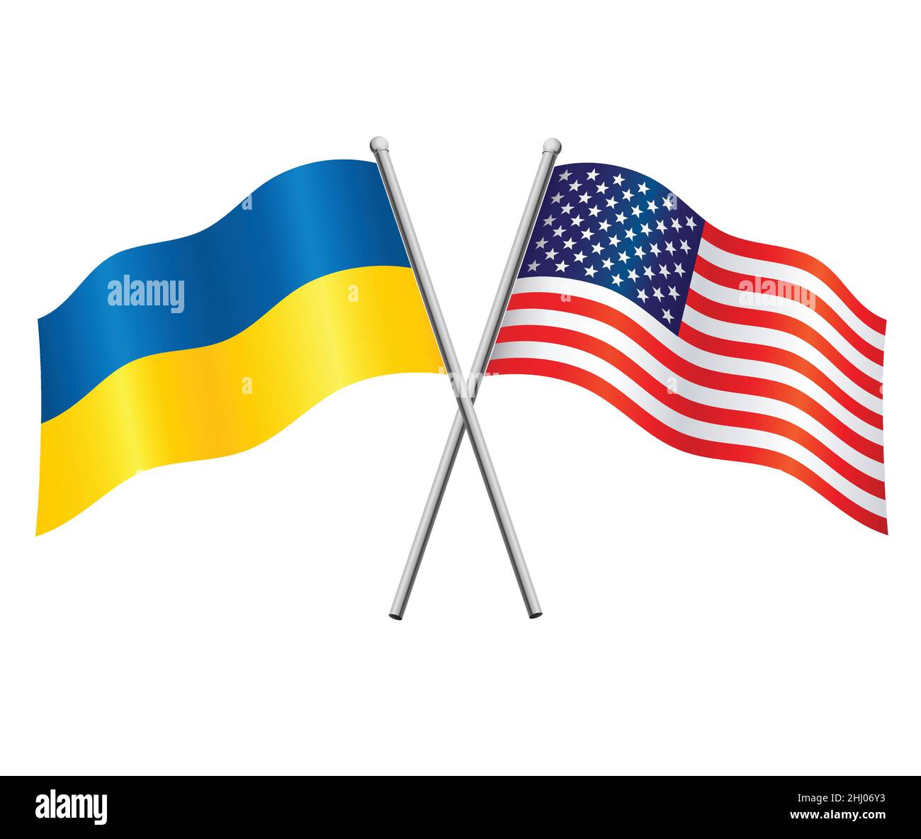 USA and ukraine flags in relationship alliance or versus crossed vector ...