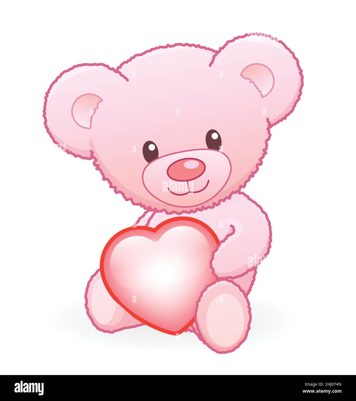 simple classic cute pink cuddly cartoon teddy bear sitting with ...
