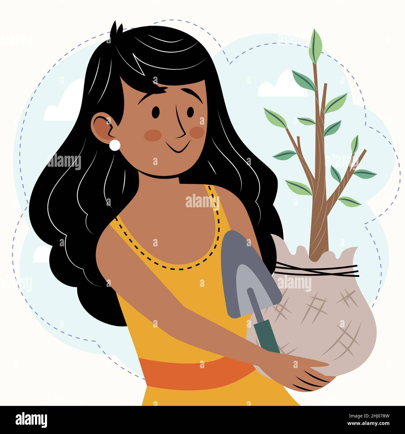 Hand drawn flat design tree planting illustration Vector illustration ...