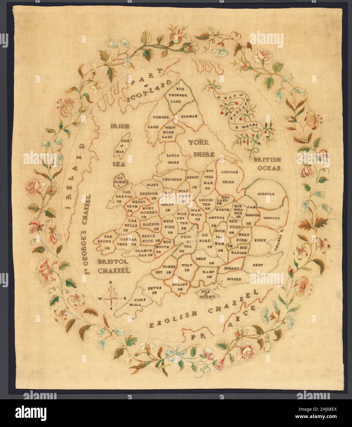 Embroidered map sampler 1835 British Working an embroidered maps such ...