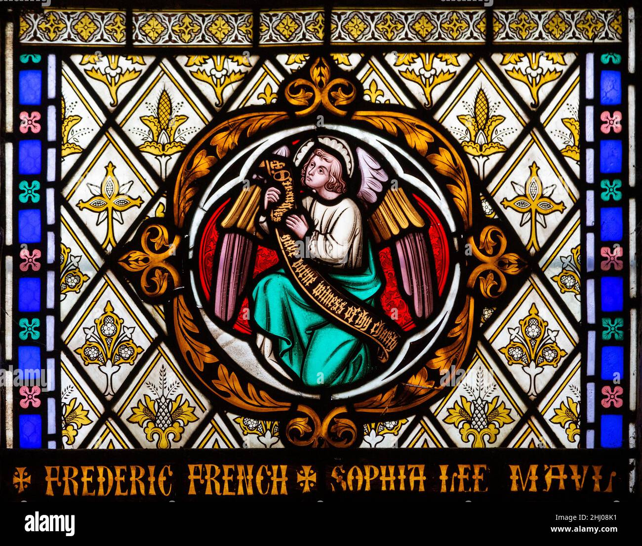 Stained glass window detail of winged angel c 1860 by William Wailes ...