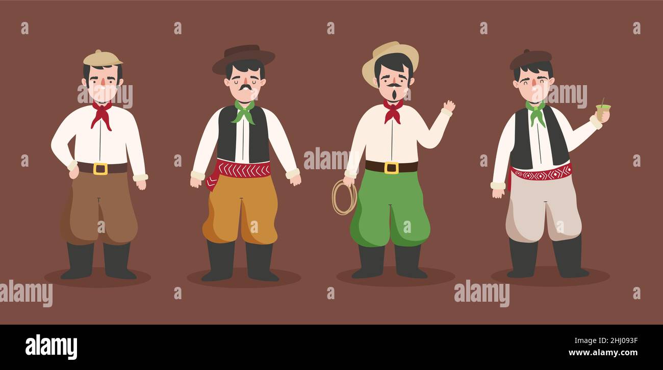 Hand drawn gaucho character set Vector illustration Stock Vector Image ...