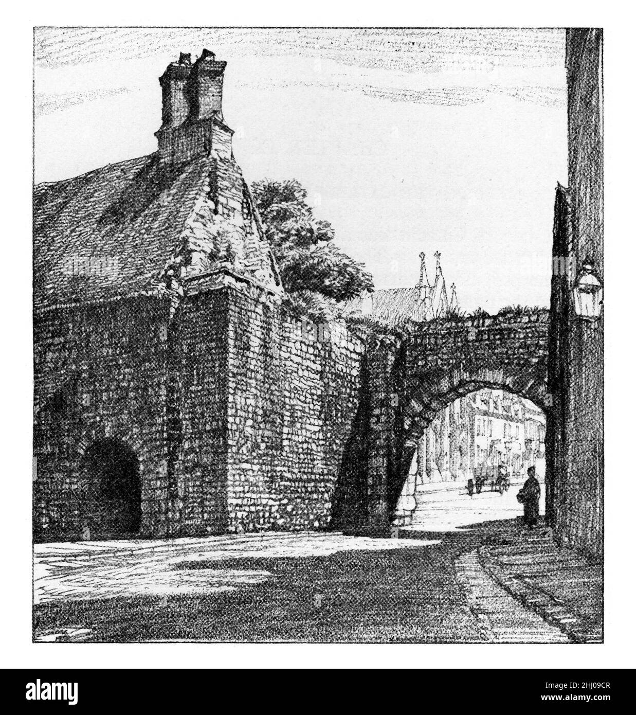 Black and White Illustration; 3rd-century Roman Gate; Newport Arch ...