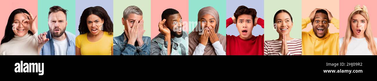 International group of people showing different emotions, collection of ...