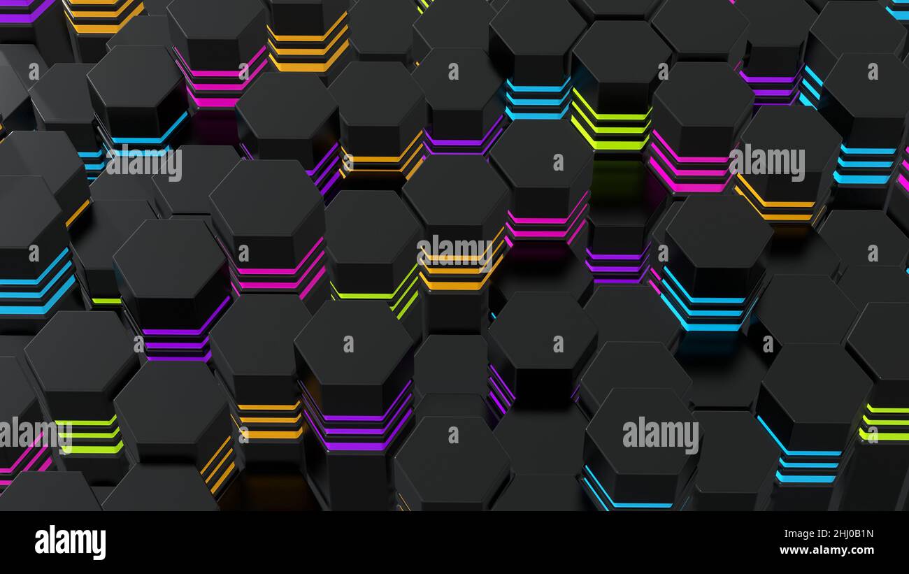 Abstract of futuristic surface hexagon pattern with light rays. Modern ...