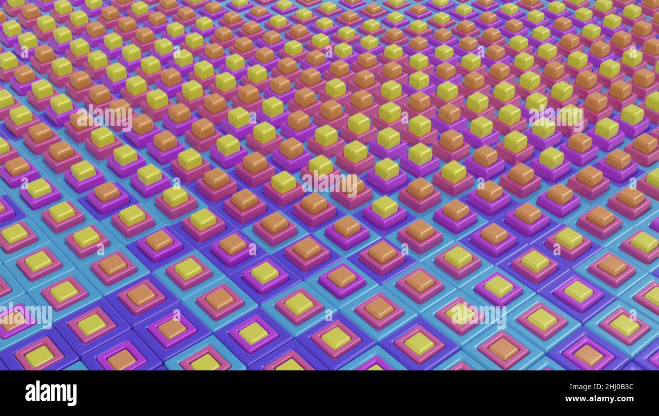 3d render. Dark plastic multicolored cubic surface in wave motion ...