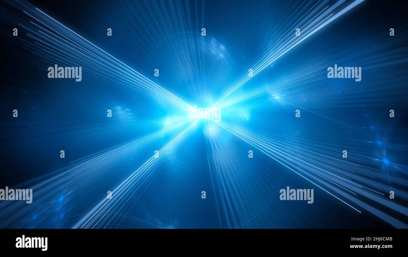 Blue glowing laser light with source, computer generated abstract ...