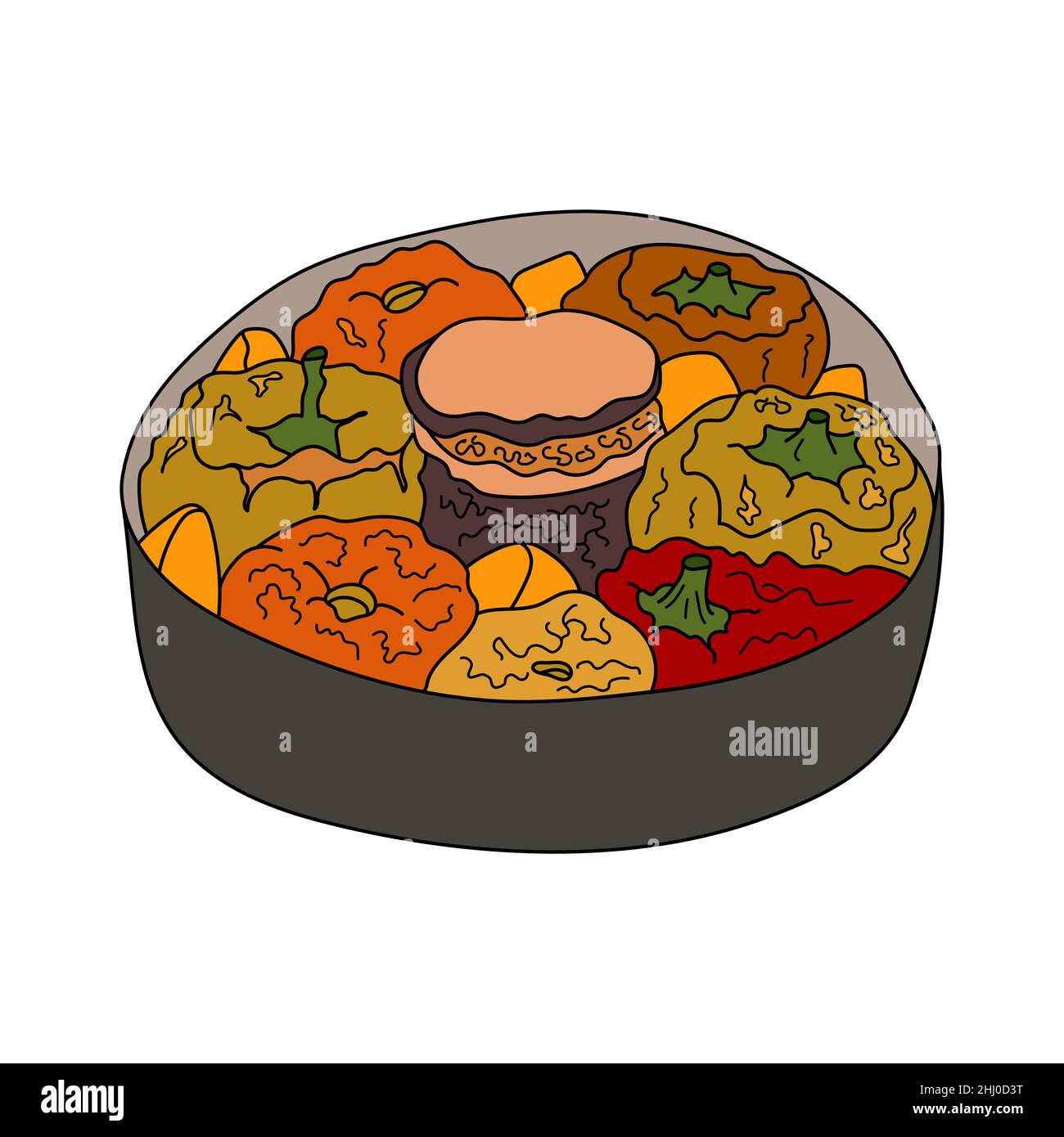 Gemista, greek traditional food. Stuffed peppers, tomatoes with minced ...