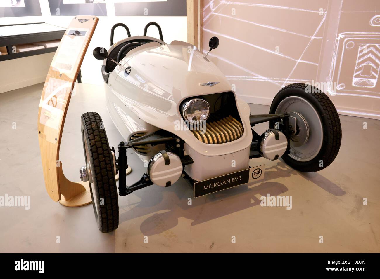 The EV3 electric Morgan car, in the Archive Room at the Morgan Motors ...
