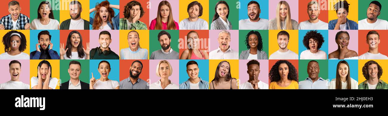 Human faces collage. Multinational women and men posing, expressing ...