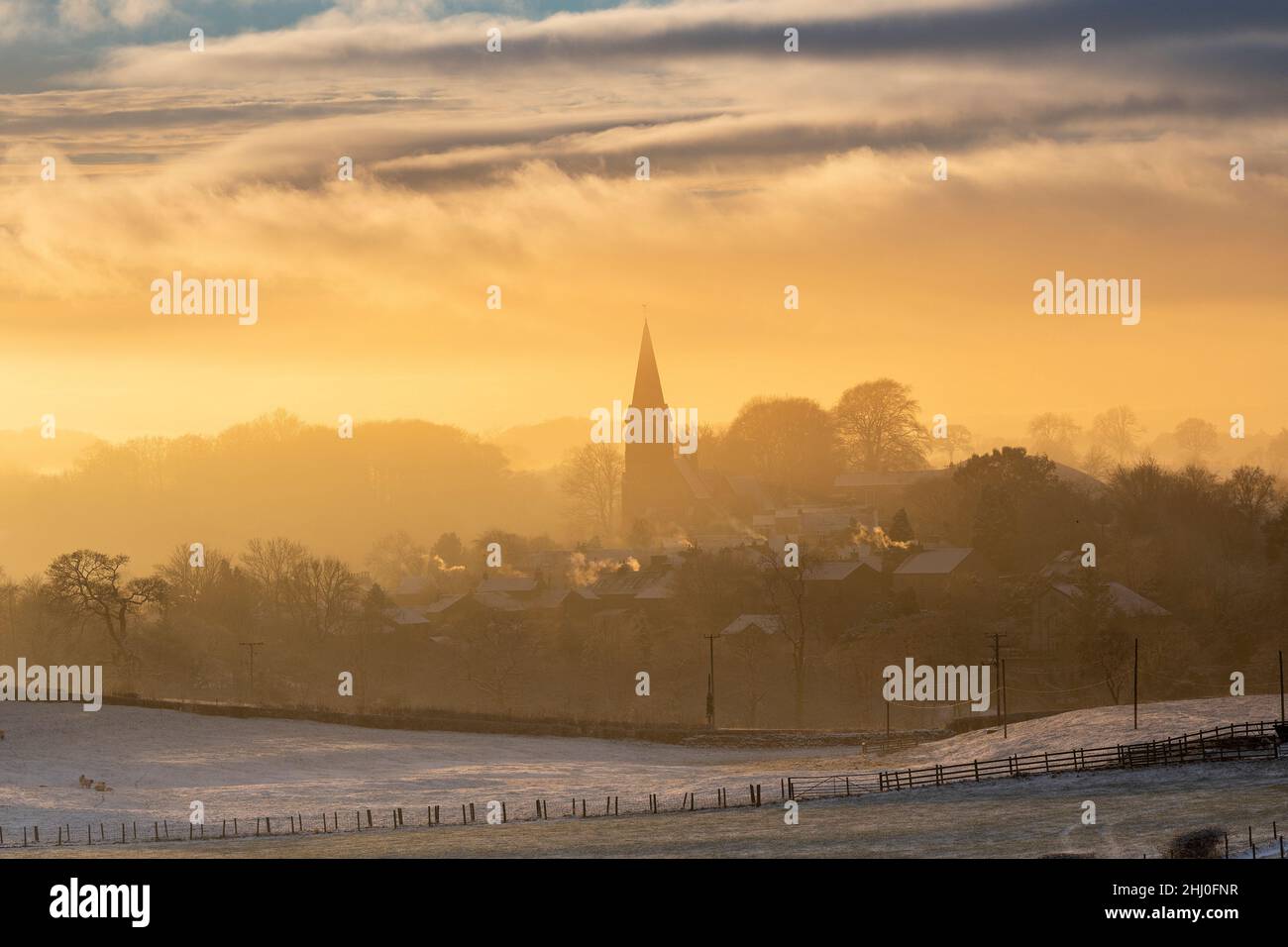 The spire of All Saints Church, the parish church of Burton in Lonsdale ...