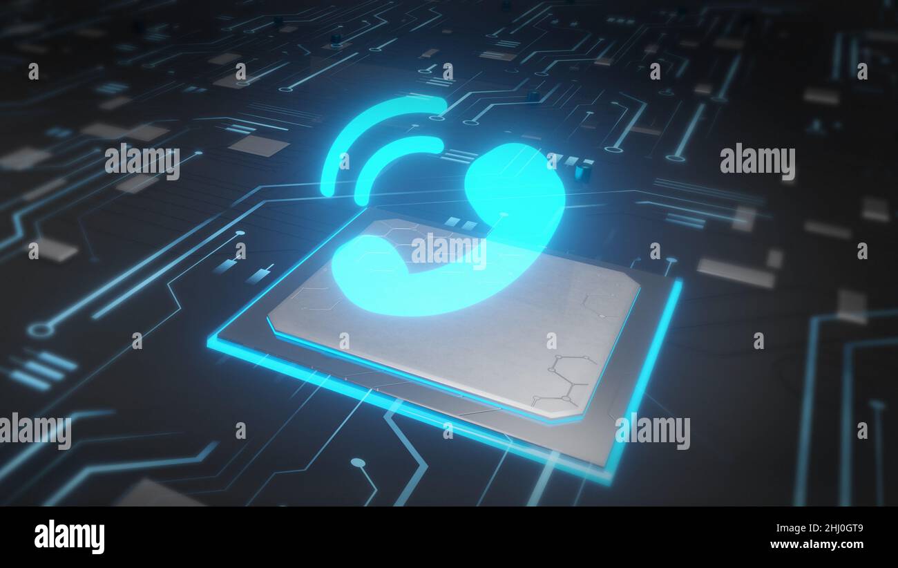 Phone icon glowing for Contact and Call Us Concept Stock Photo - Alamy