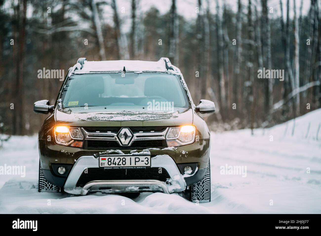 Renault Duster Suv Parked In Snowy Forest. Duster Produced Jointly By ...