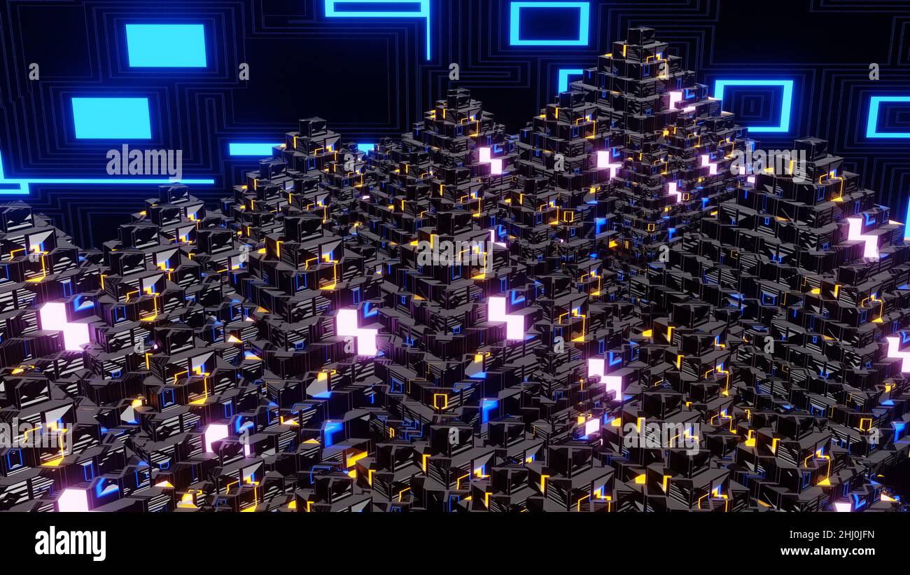 3D Render. Abstract technology big data background concept. Motion of digital data flow ...