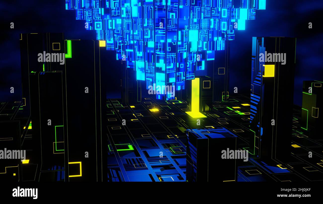 3D Render. Abstract technology big data background concept. Motion of digital data flow ...