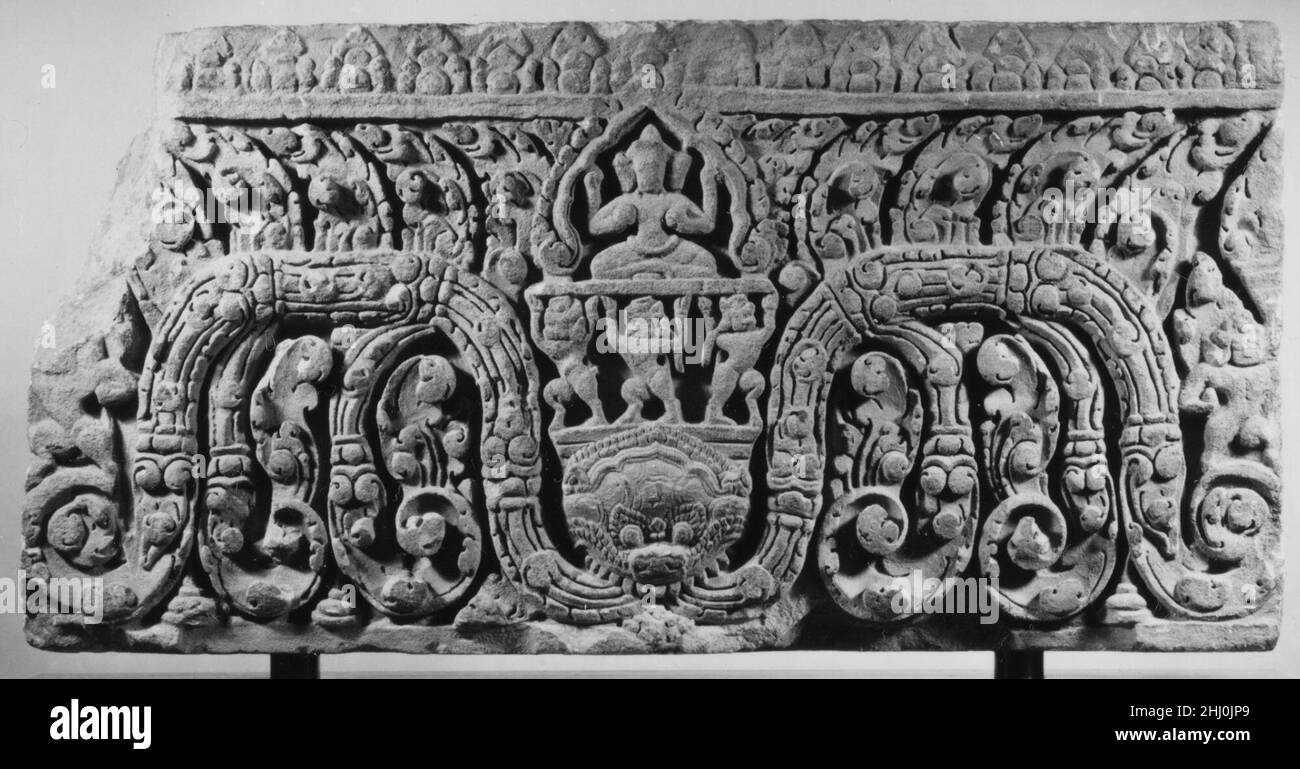 Carved Lintel with Three-Headed Buddha 12th century Thailand or ...