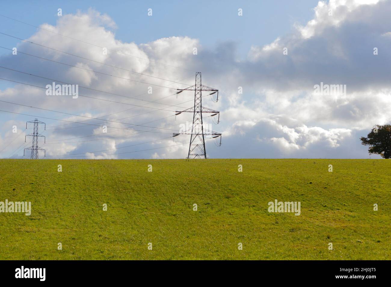 A chain of Electricity transmission towers or Pylons on the UK National ...